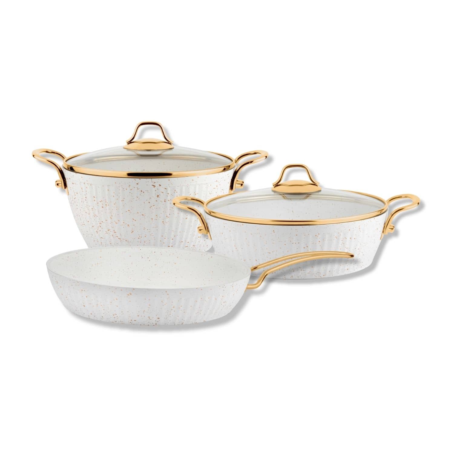 Lines Maya 5 Parça Granit Tencere Seti Altın Metal Kulp - Beyaz (20 ...